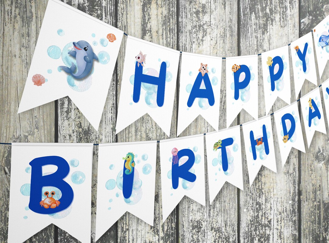 Sea Creature Printable Birthday Bunting | Budget-friendly Underwater ...