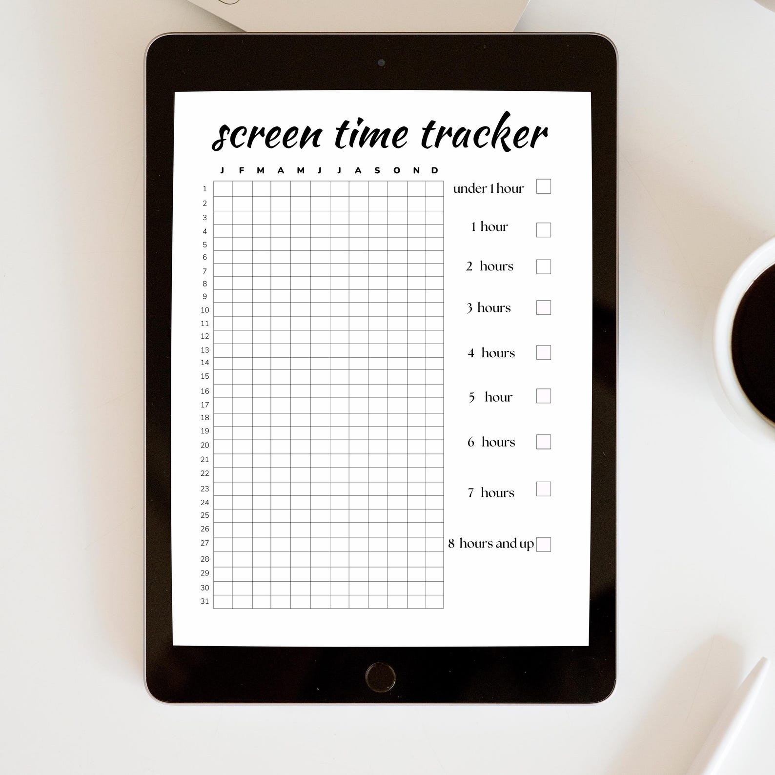 Screen Time Tracker Yearly PRINTABLE Journal Page Planner Page Yearly Tracker Habit Tracker ...