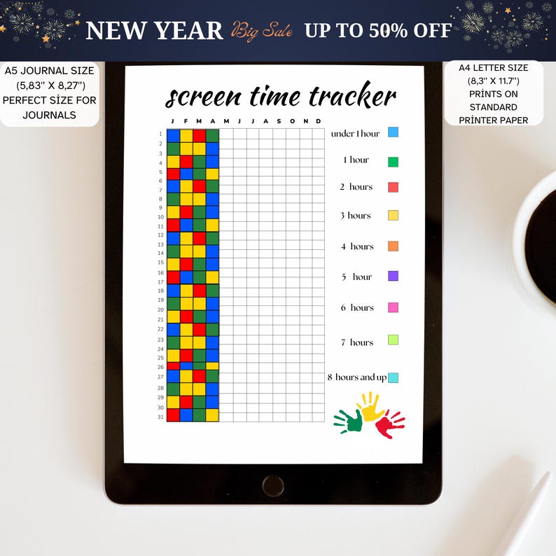 Screen Time Tracker Yearly PRINTABLE Journal Page Planner Page Yearly Tracker Habit Tracker ...