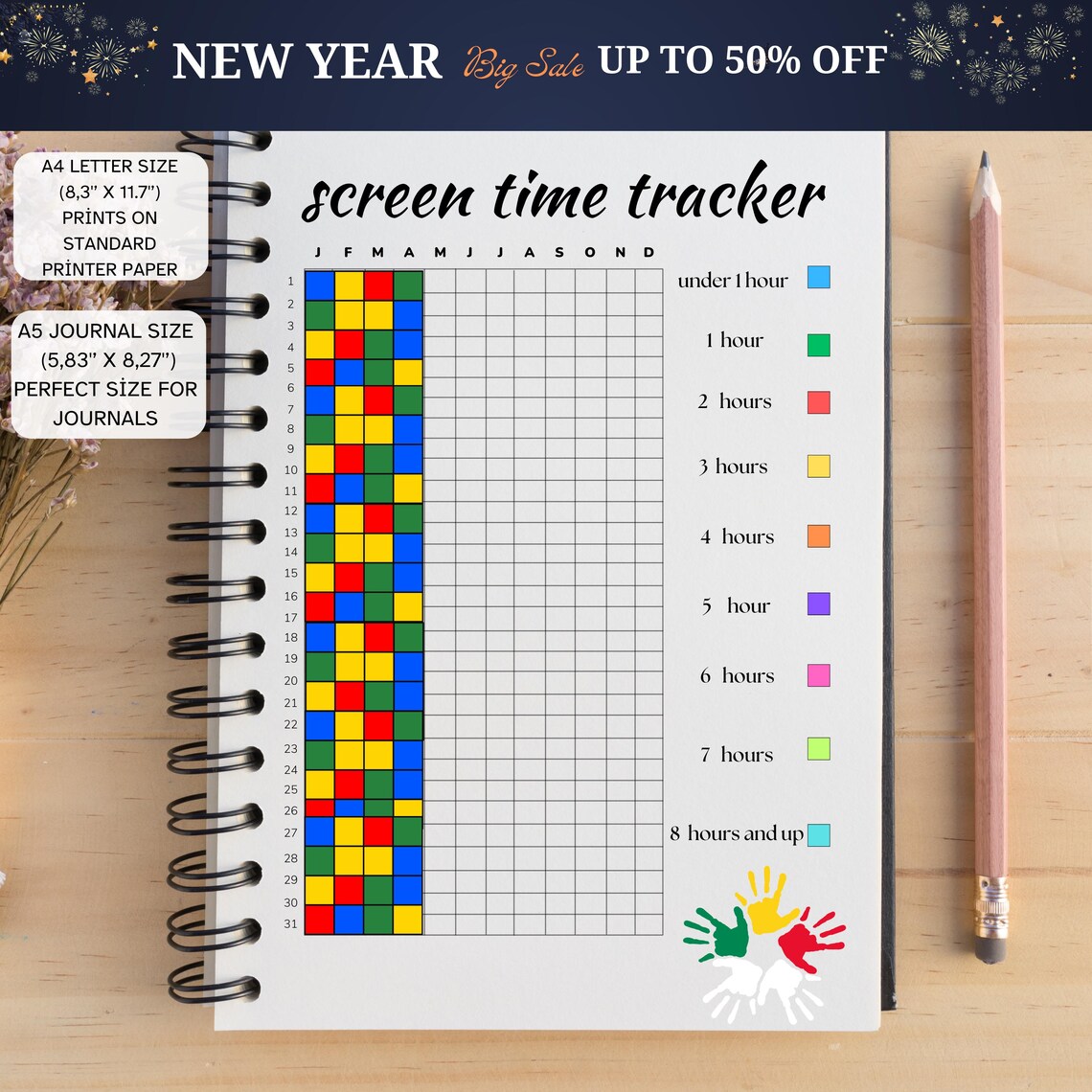 Screen Time Tracker Yearly PRINTABLE Journal Page Planner Page Yearly Tracker Habit Tracker ...