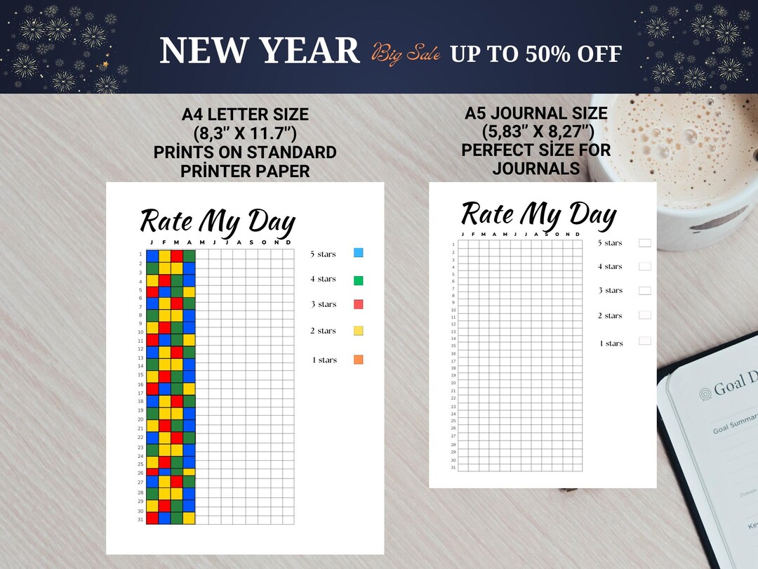 Rate My Day PRINTABLE Journal Page Printable Planner Page Daily Rating ...