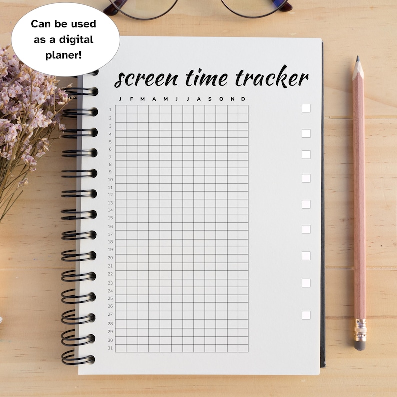 Screen Time Tracker Yearly PRINTABLE Journal Page Planner Page Yearly ...