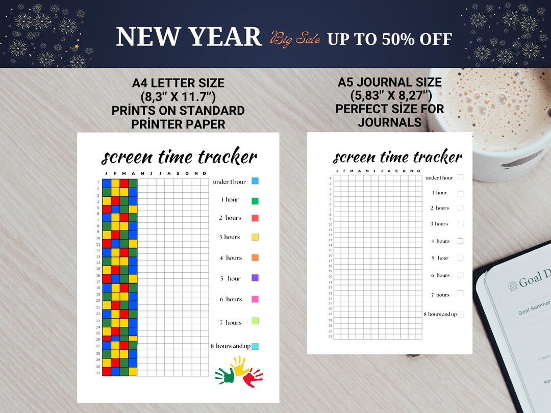 Screen Time Tracker Yearly PRINTABLE Journal Page Planner Page Yearly ...