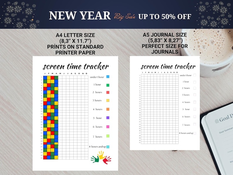 Screen Time Tracker Yearly PRINTABLE Journal Page Planner Page Yearly ...