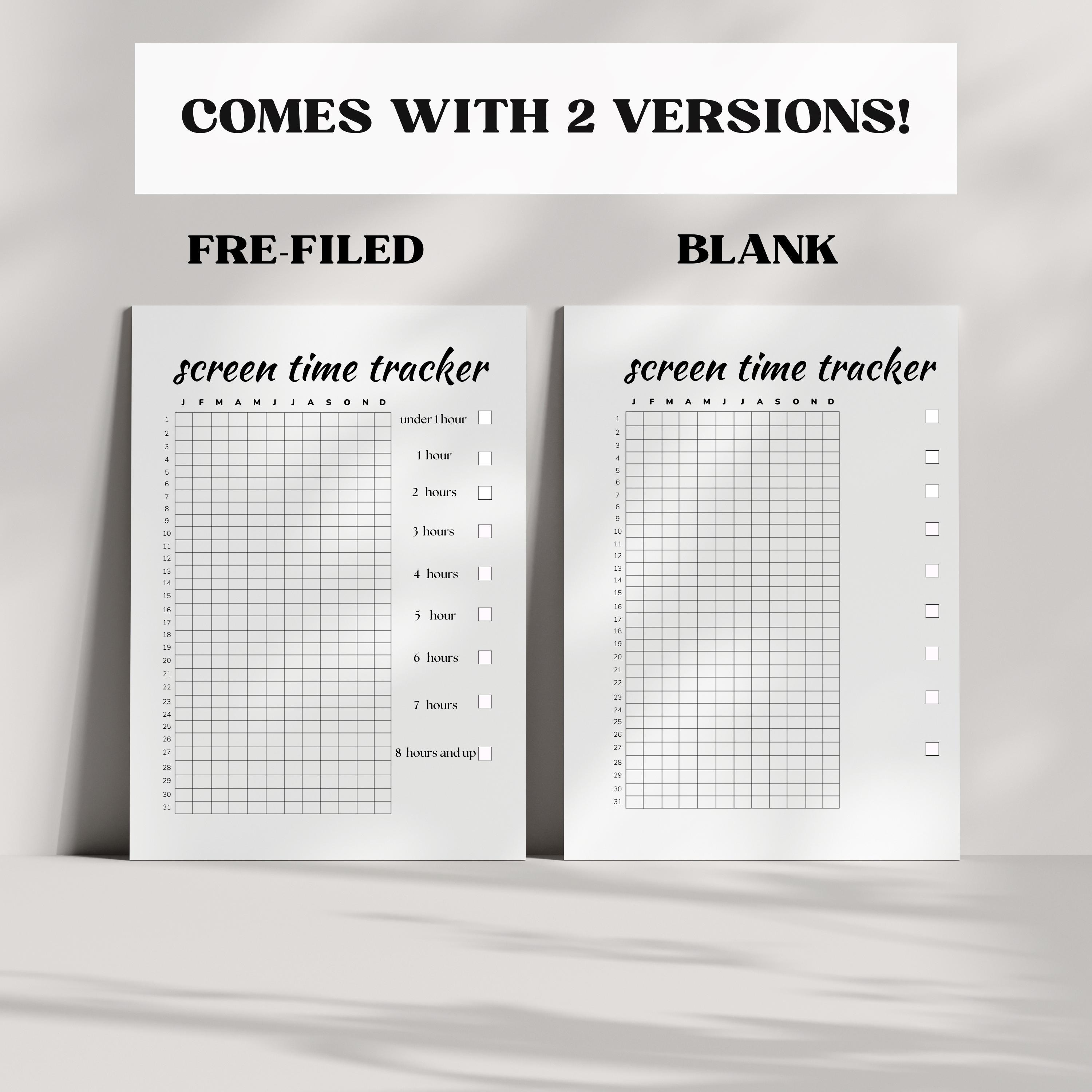 Screen Time Tracker Yearly PRINTABLE Journal Page Planner Page Yearly ...