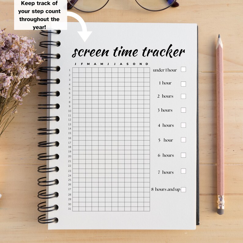 Screen Time Tracker Yearly PRINTABLE Journal Page Planner Page Yearly ...