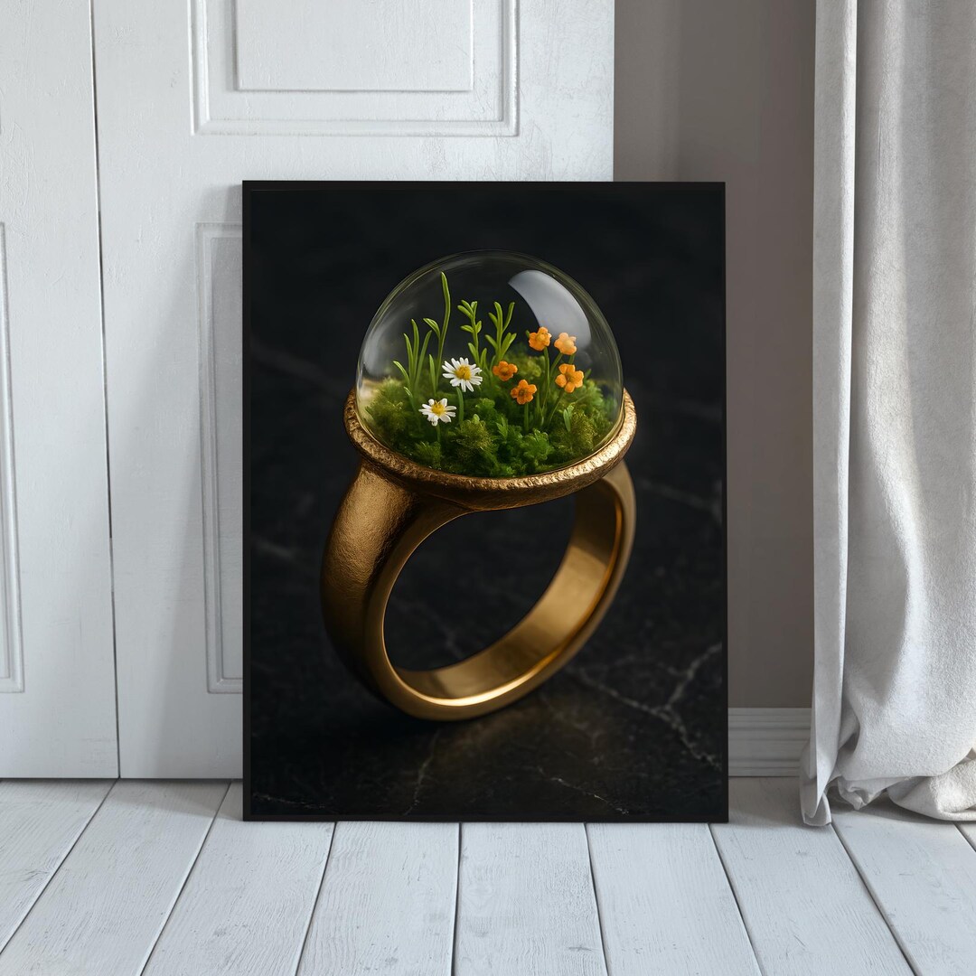 Print Floral Ring Ecosystem Gold Poster – Botanical Terrarium Jewelry ...