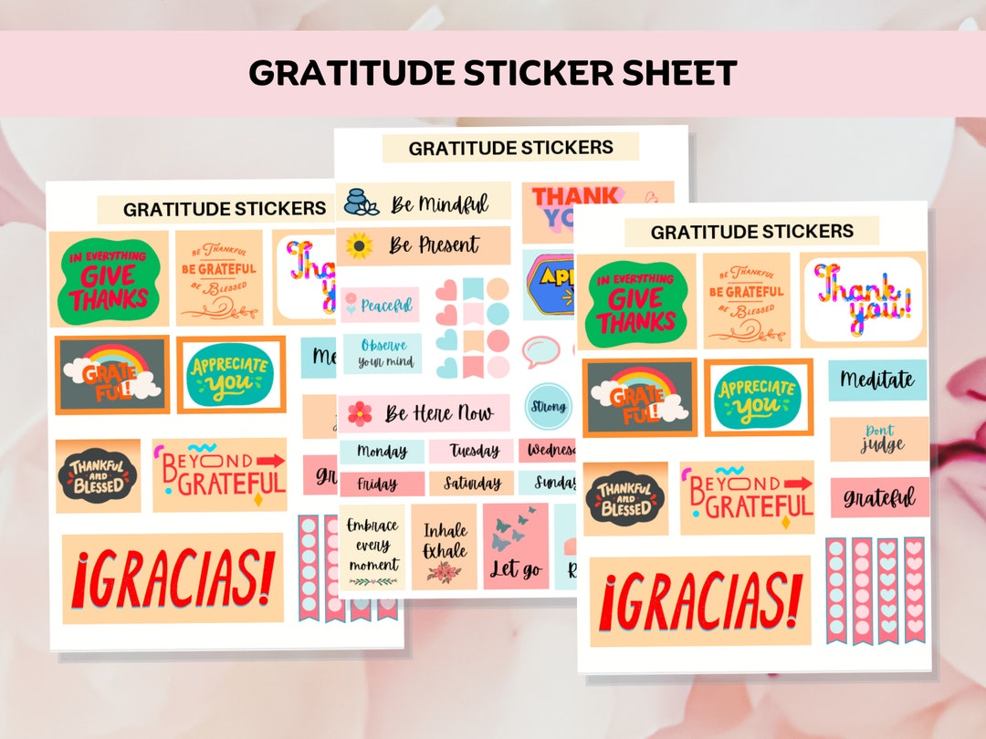 Gratitude Sticker Sheet, Printable Stickers, Grateful Sticker ...