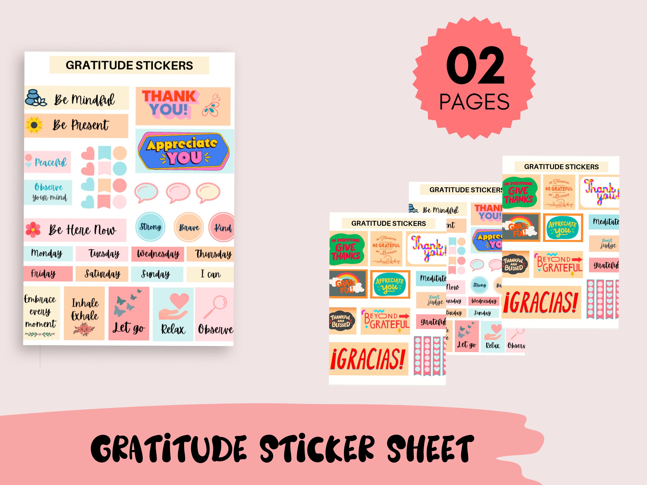 Gratitude Sticker Sheet, Printable Stickers, Grateful Sticker ...