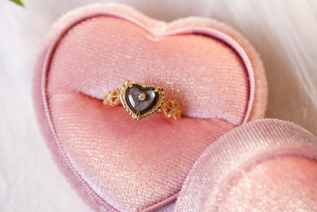 Natural Onyx Heart Shape Ring Black Lover Ring Cz Diamond Ring Sterling Silver Gold Plated Ring ...