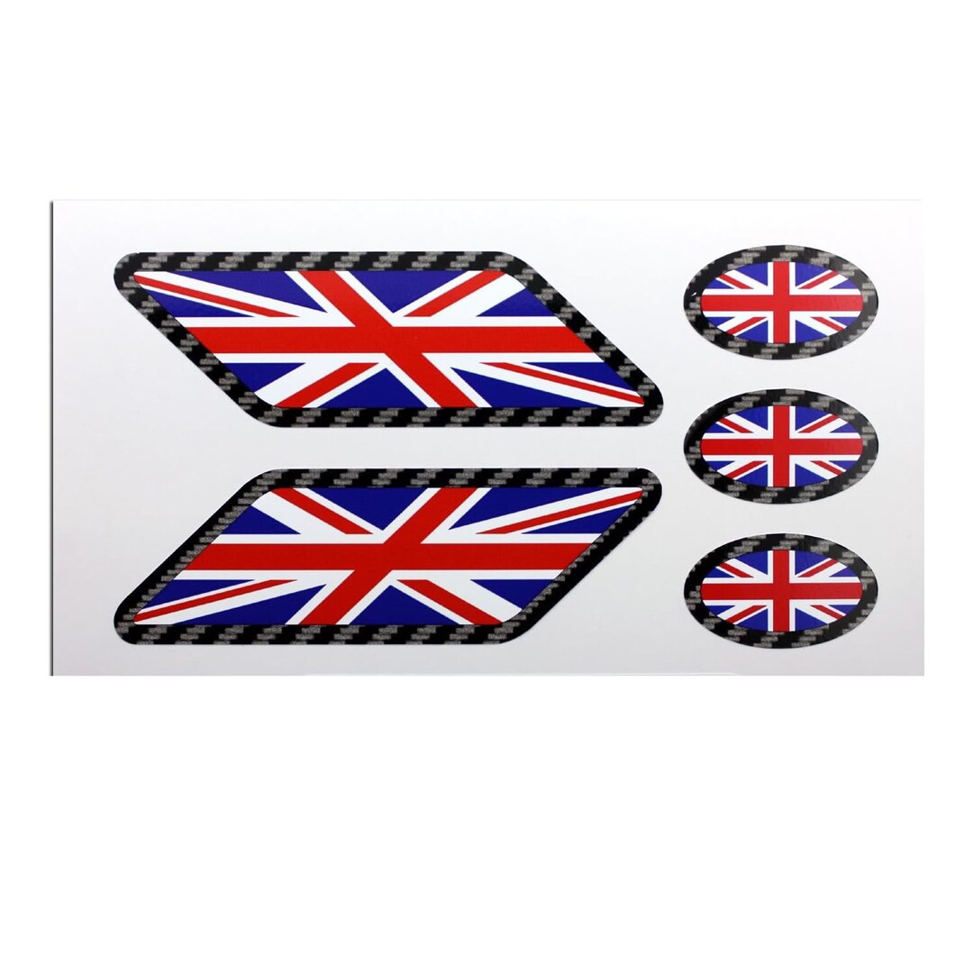 5X UK Union Jack Flags Stickers Carbon Fiber Outline Laminated Decal ...