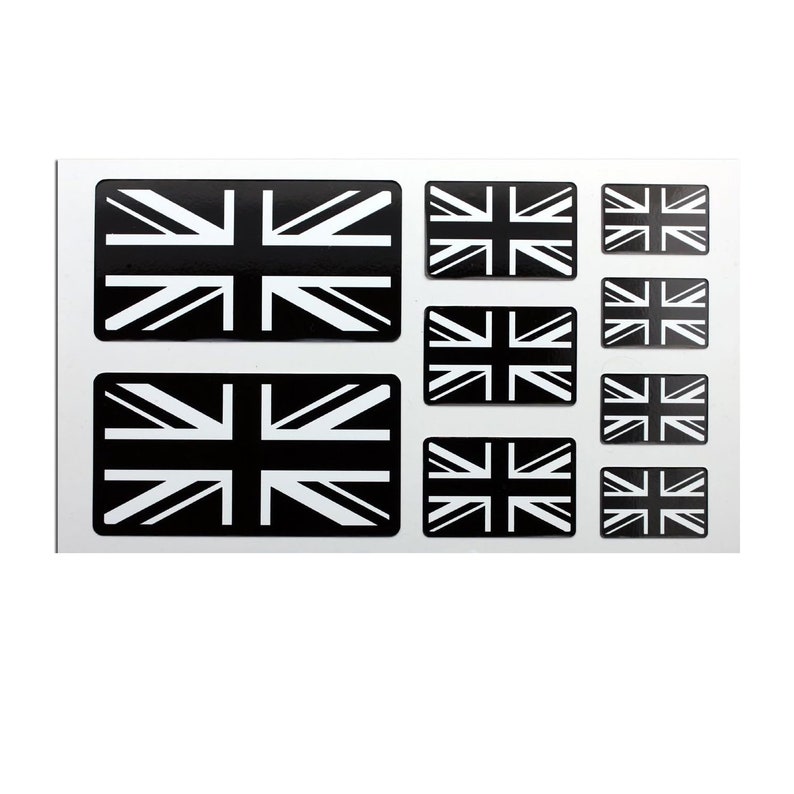 9X UK Union Jack Flags Stickers Black and White Laminated Decal for Car ...