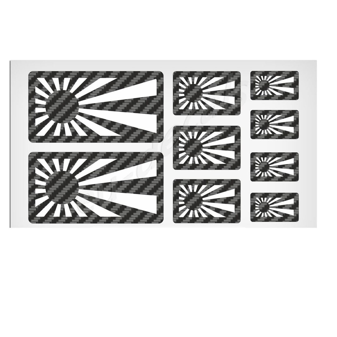 9X Japan Rising Sun Flags Stickers Carbon Fiber Background and White ...