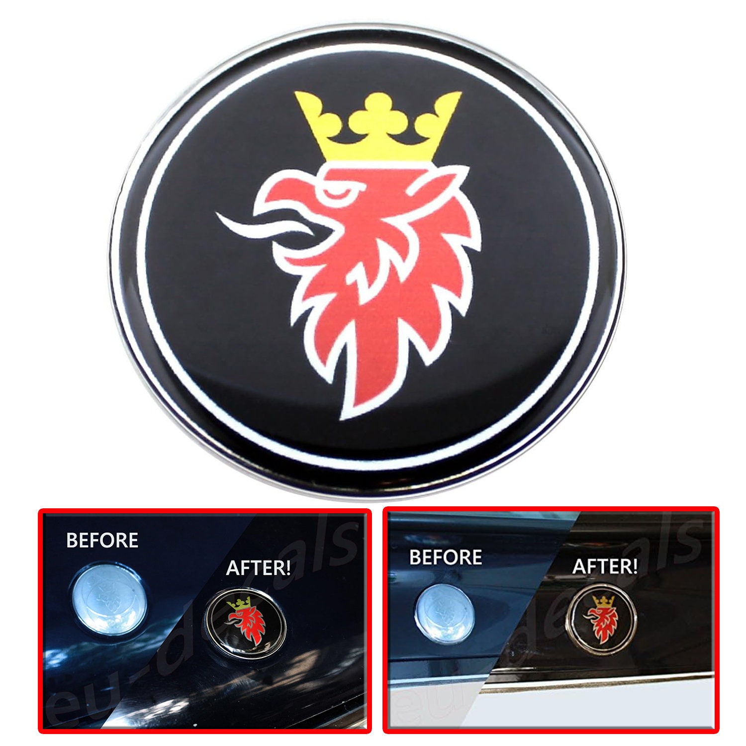 SAAB Black Griffin Badge Bonnet Hood Trunk Hatch Steering Wheel Emblem ...
