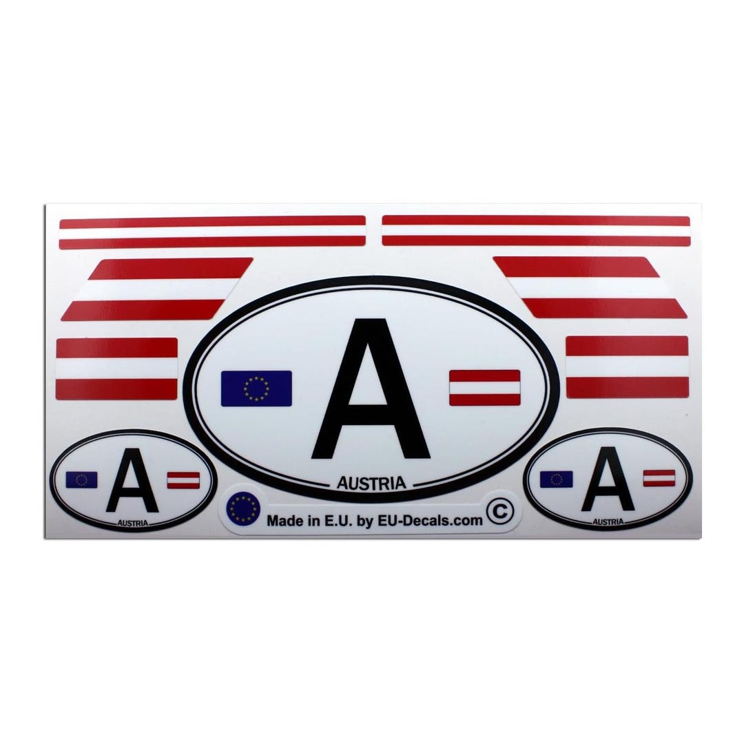 Set of 9 Austria Flags and Letter A Car Country Sign Laminated Decals ...