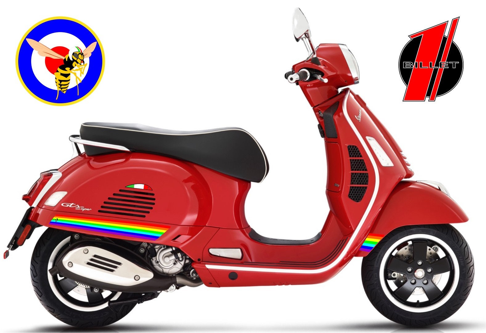 Vespa Side Stripes Stickers With Rainbows for GTS 125 150 200 250 300 ...