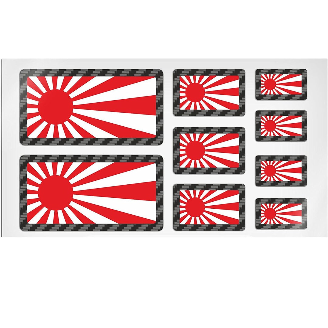9X Japan Rising Sun Flags Stickers Carbon Fiber Outline Laminated Decal ...