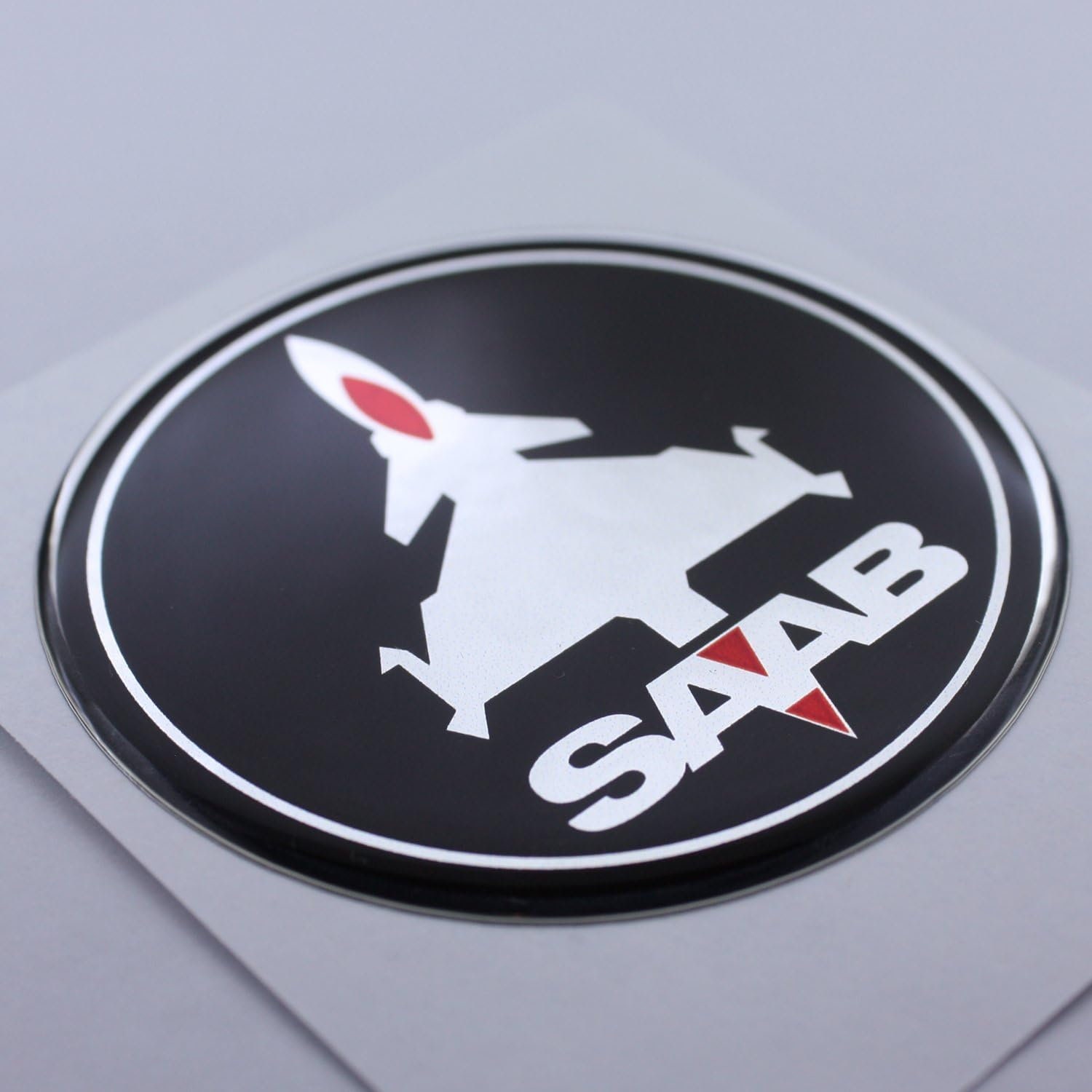 JET Plane SAAB Black Chrome Red Badge Bonnet Hood Trunk Hatch Steering ...