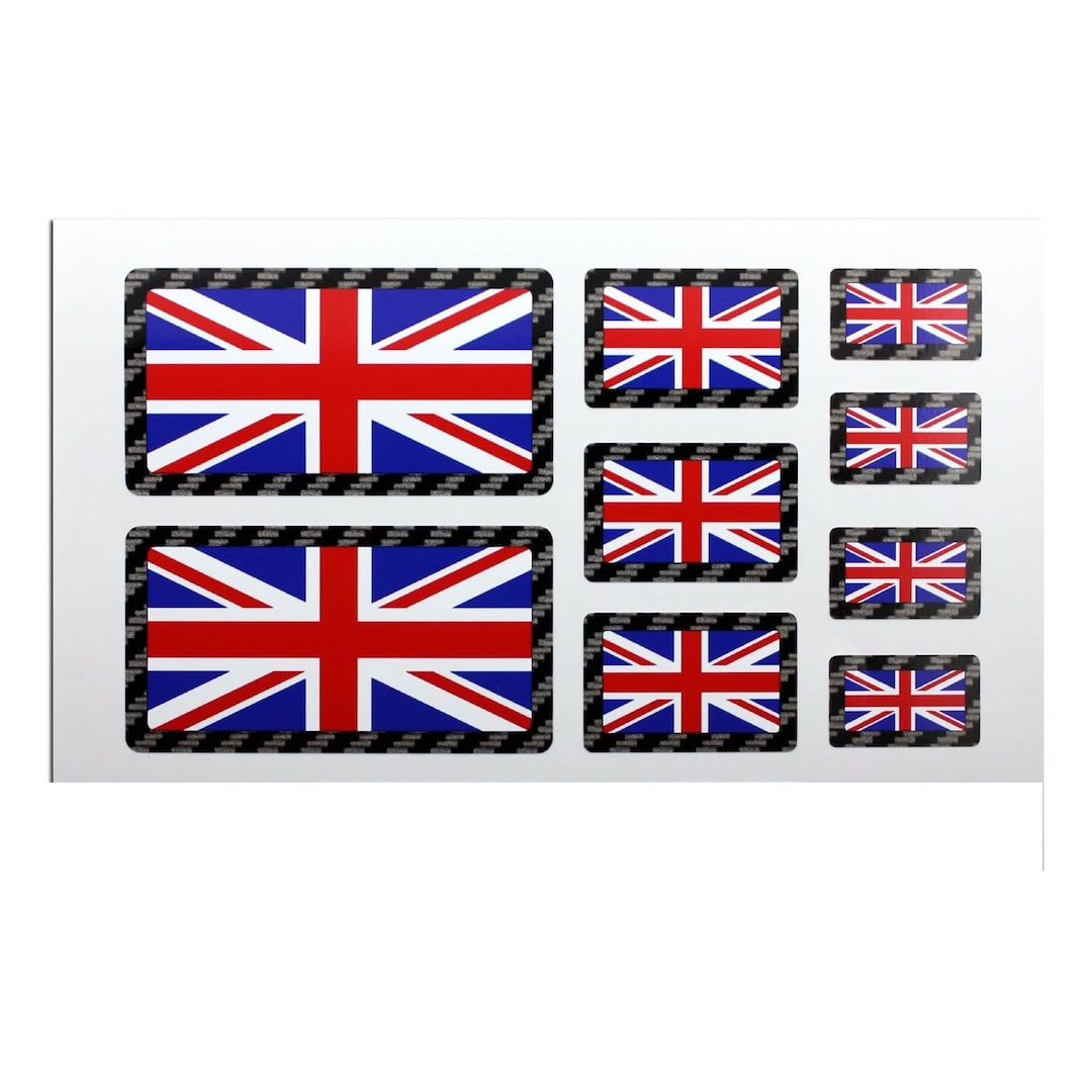9X UK Union Jack Flags Stickers Carbon Fiber Outline Laminated Decal ...