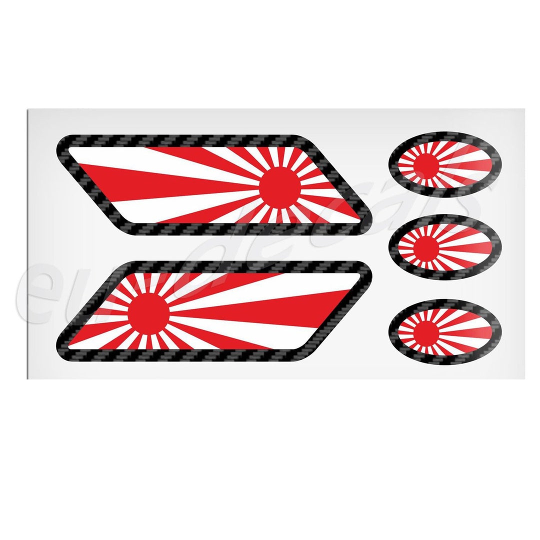 5X Japan Rising Sun Flags Stickers Carbon Fiber Outline Laminated Decal ...