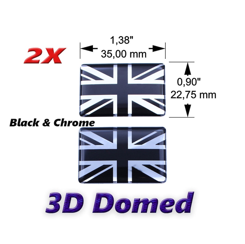 Union Jack Flag 3D Domed Sticker Decals - Black & Chrome, (set of 2) - Etsy