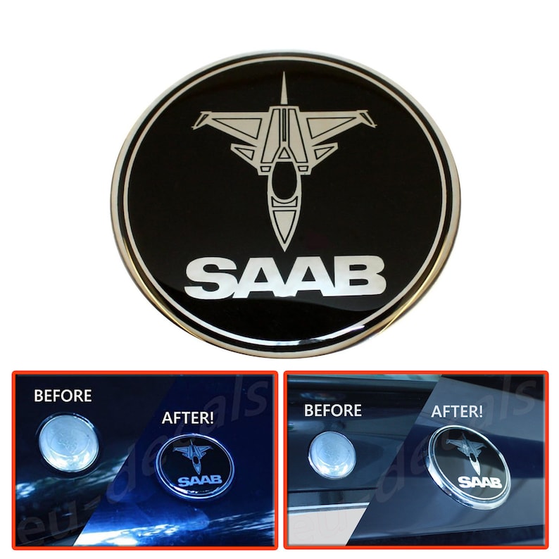 JET Plane SAAB Black Chrome Badge Bonnet Hood Trunk Hatch Steering ...