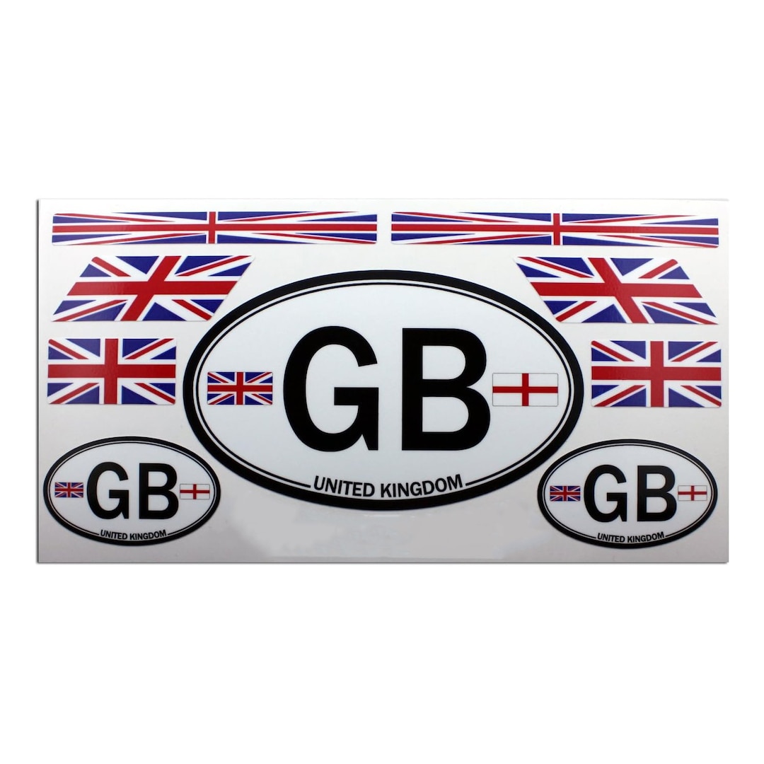 Set of 9 UK Union Jack Flags and GB Car Country Sign Laminated Decals ...
