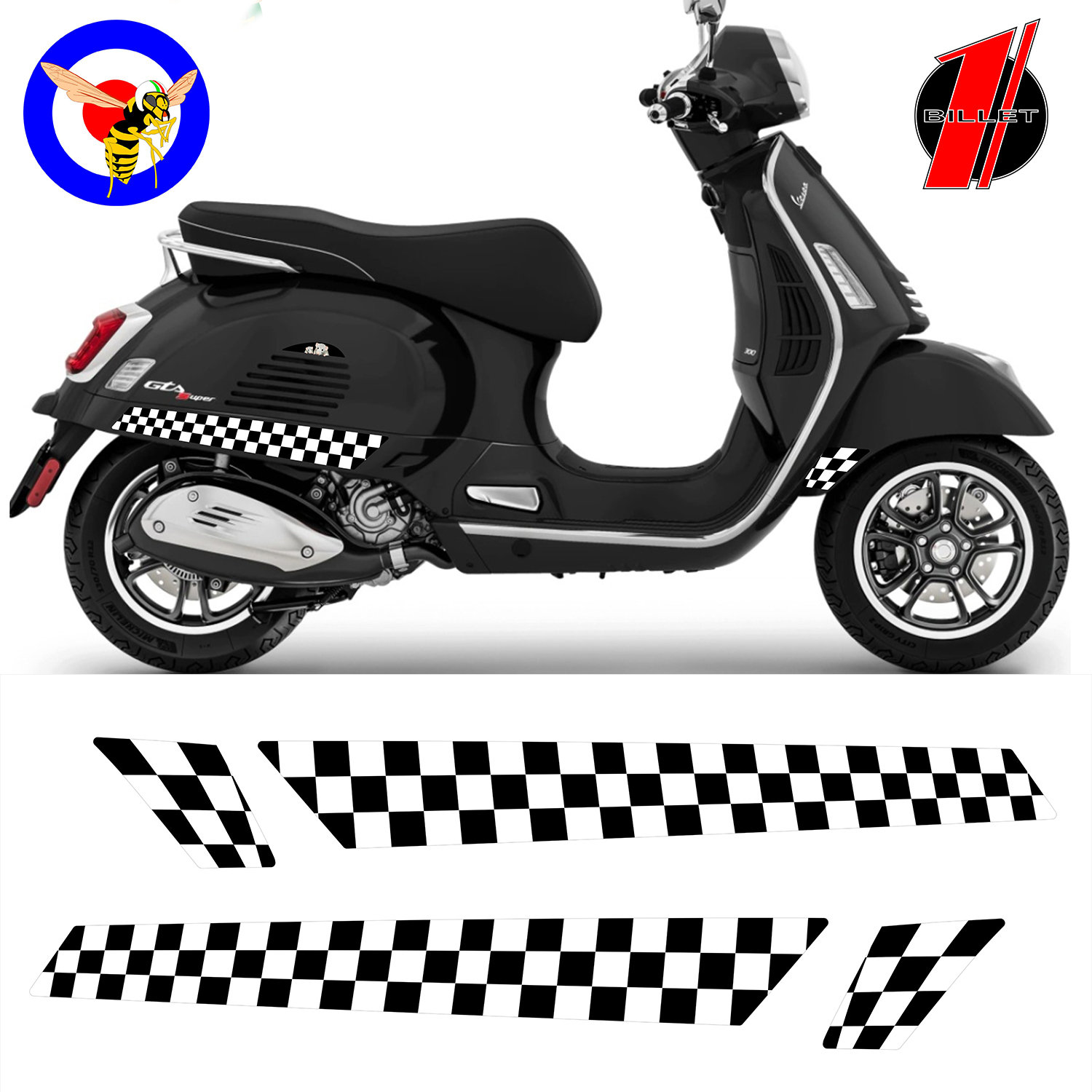 Vespa Side Stripes Stickers Checkered for GTS 125 150 200 250 300 GTV ...