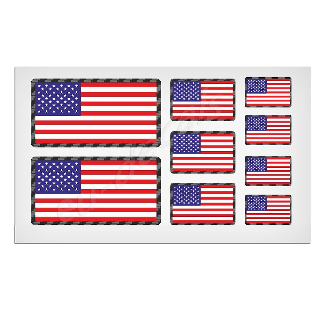 9X USA American Flags Stickers Carbon Fiber Look Outline Laminated ...