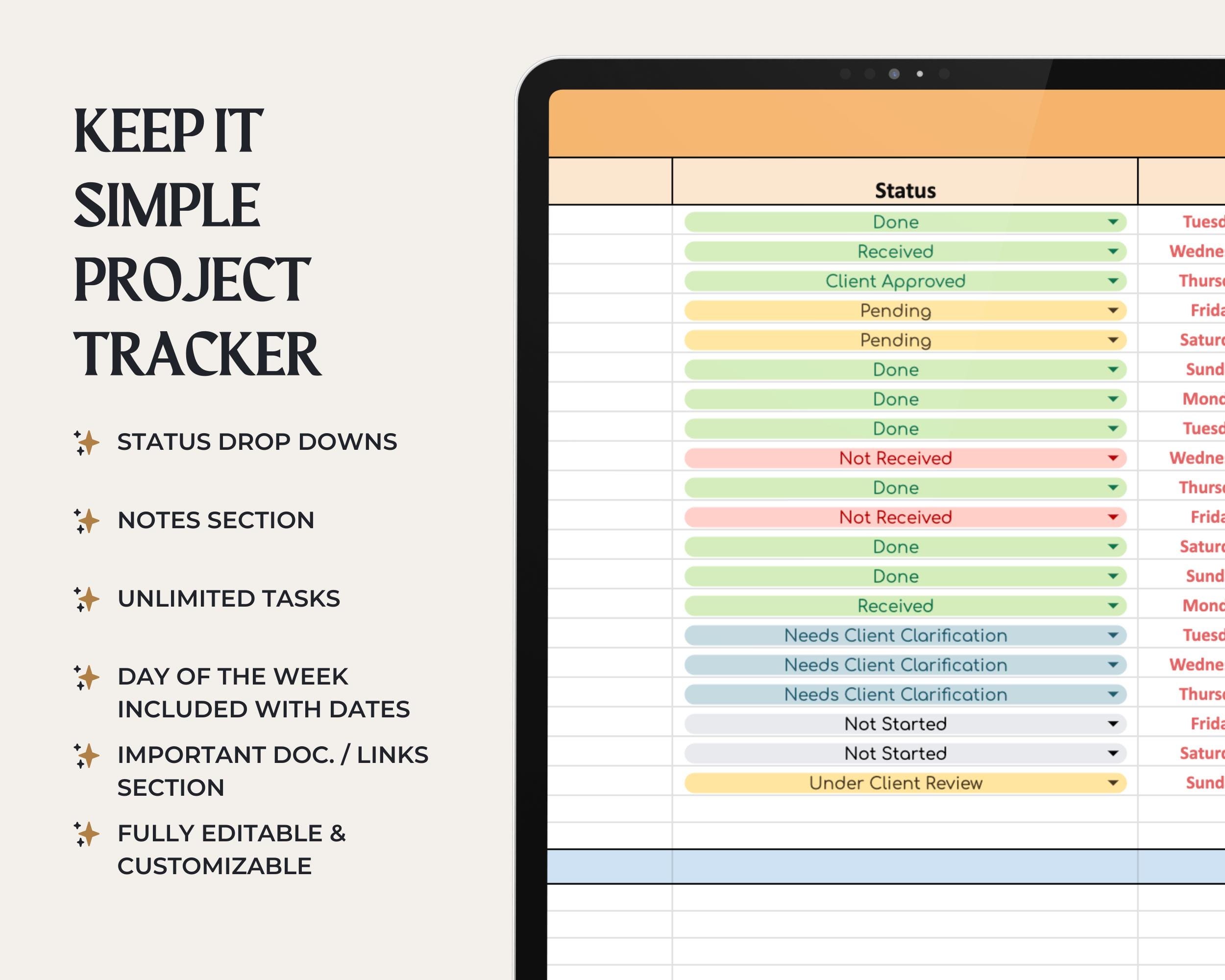 Simple Project Planner Management & Tracker Template, Google Sheet ...