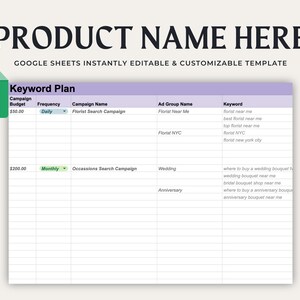 Simple Keyword Planner Template, Google Sheet | Organize Campaign, Ad ...