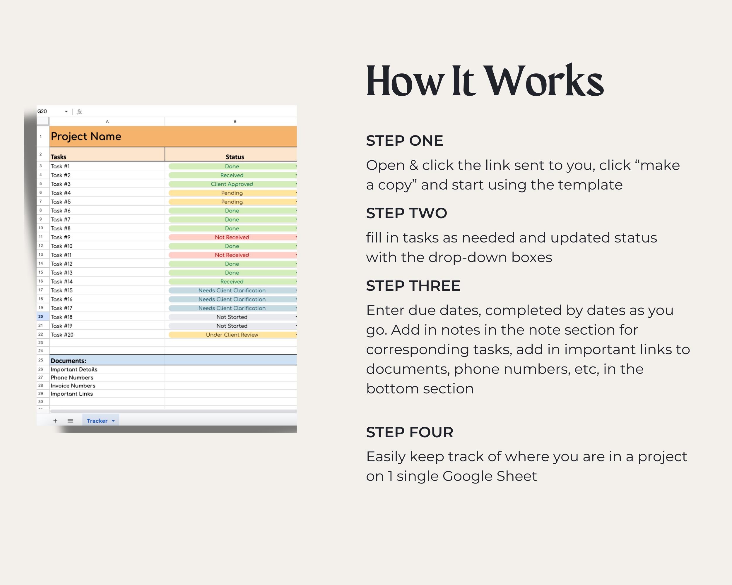 Simple Project Planner Management & Tracker Template, Google Sheet ...
