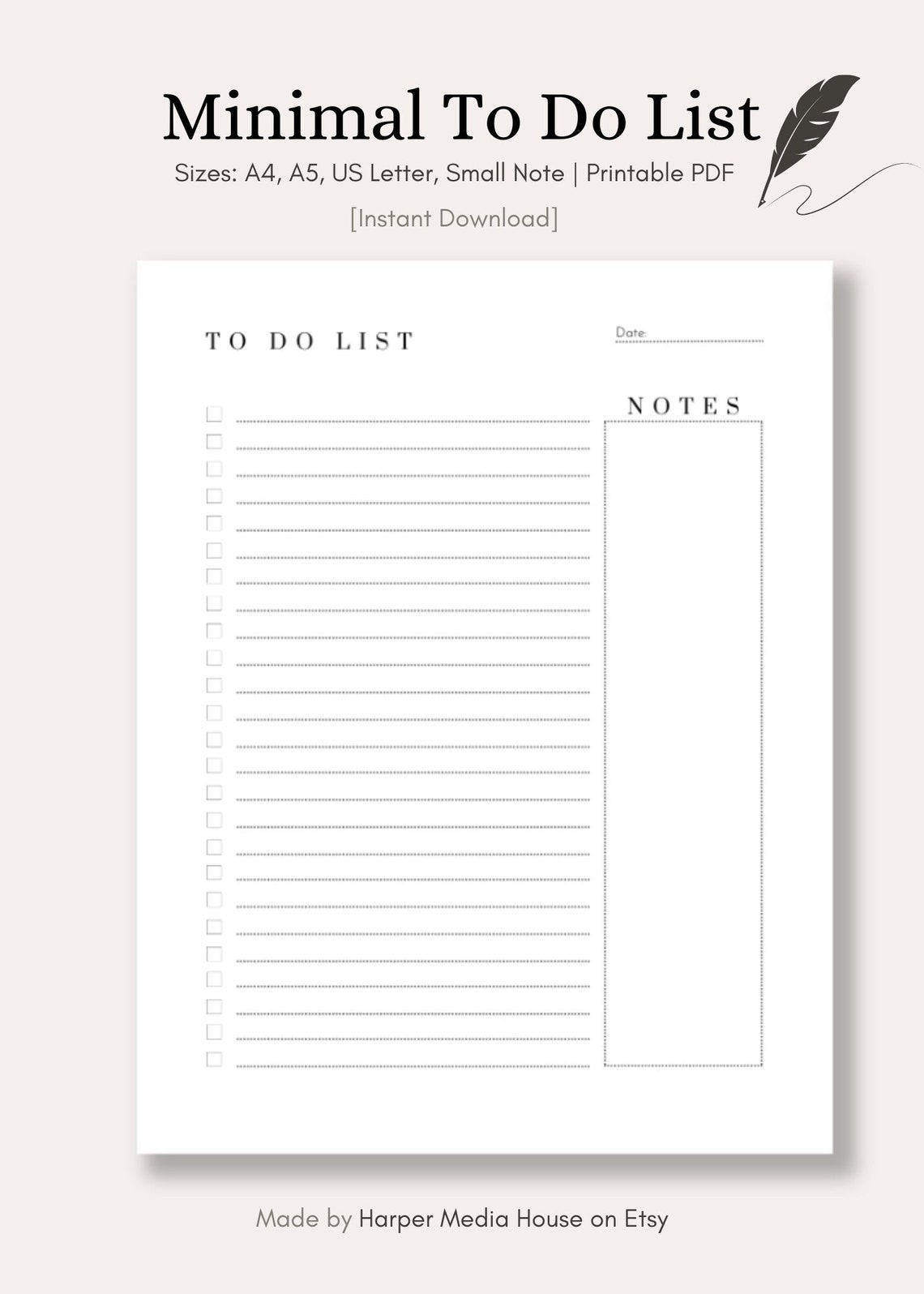 Minimal to Do List Printable, Simple Tasks List, Productivity Planner ...