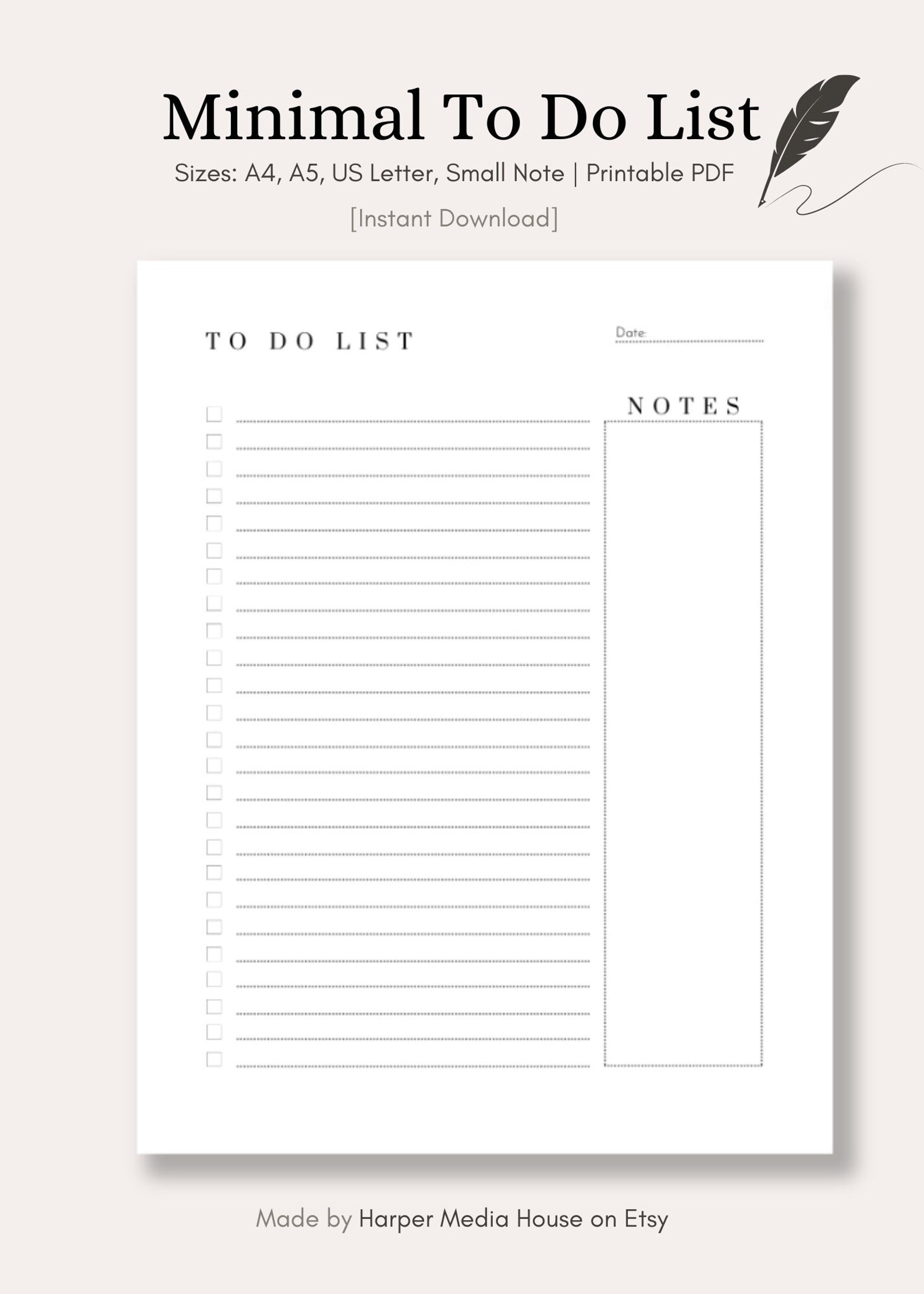 Minimal to Do List Printable, Simple Tasks List, Productivity Planner ...