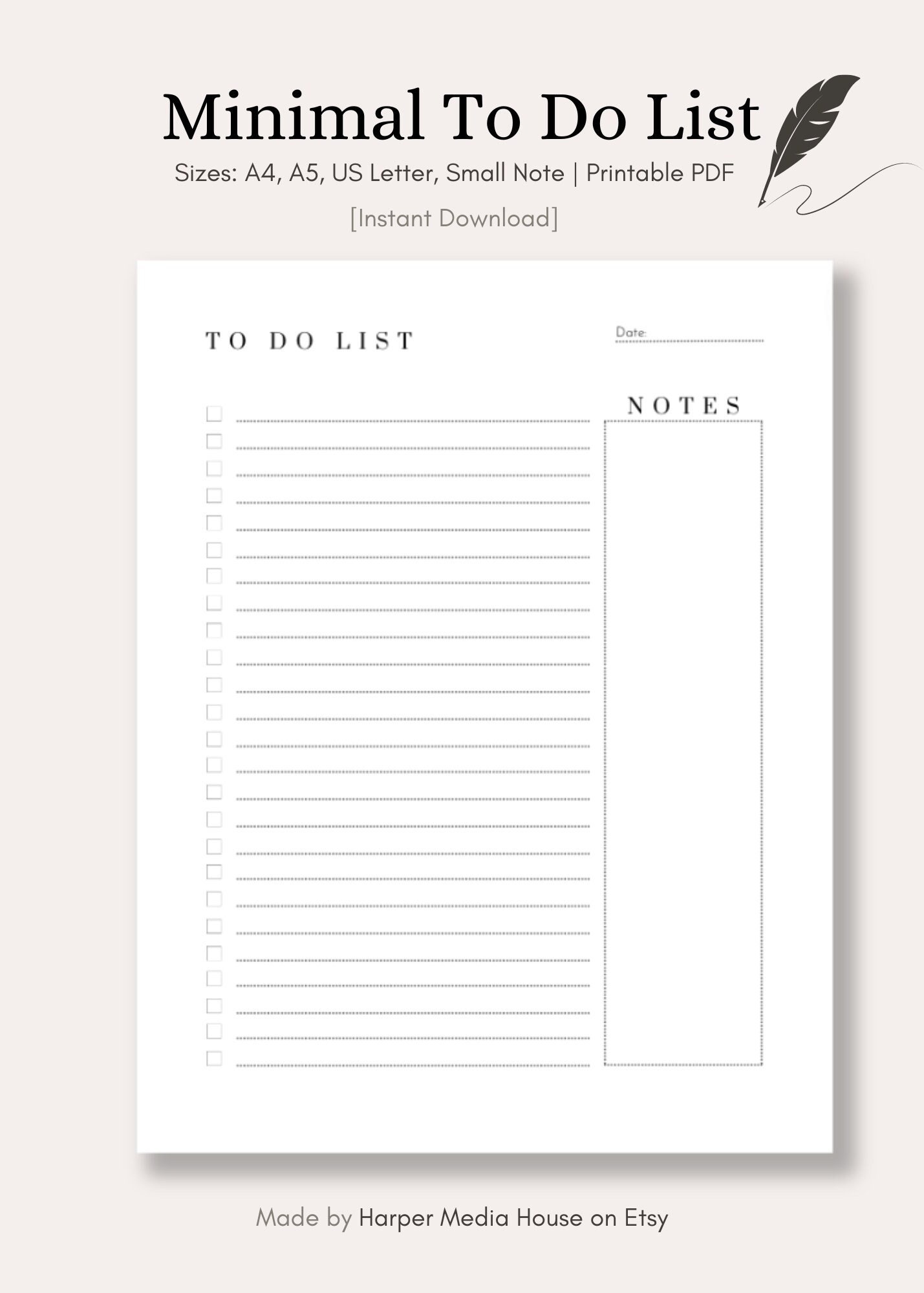Minimal to Do List Printable, Simple Tasks List, Productivity Planner ...