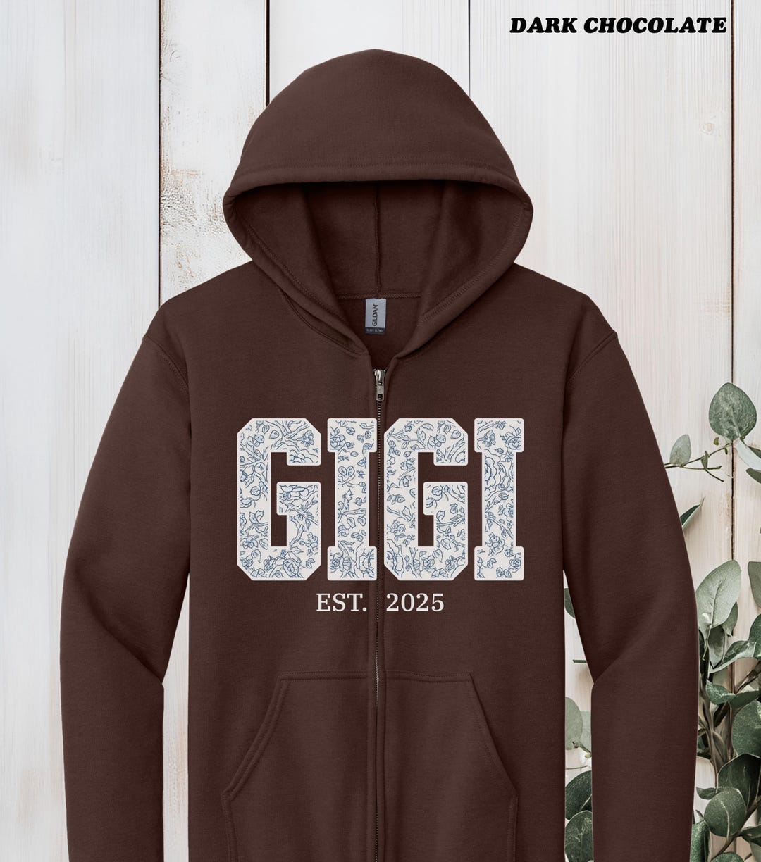 Personalized Gigi Full Zip Blue Toile Hoodie: Garment-dyed US Cotton ...