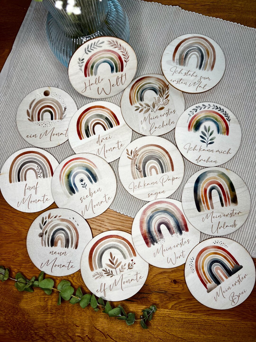 Wooden Milestone Card Set "rainbow Deluxe" | Including Cotton Bag | My ...