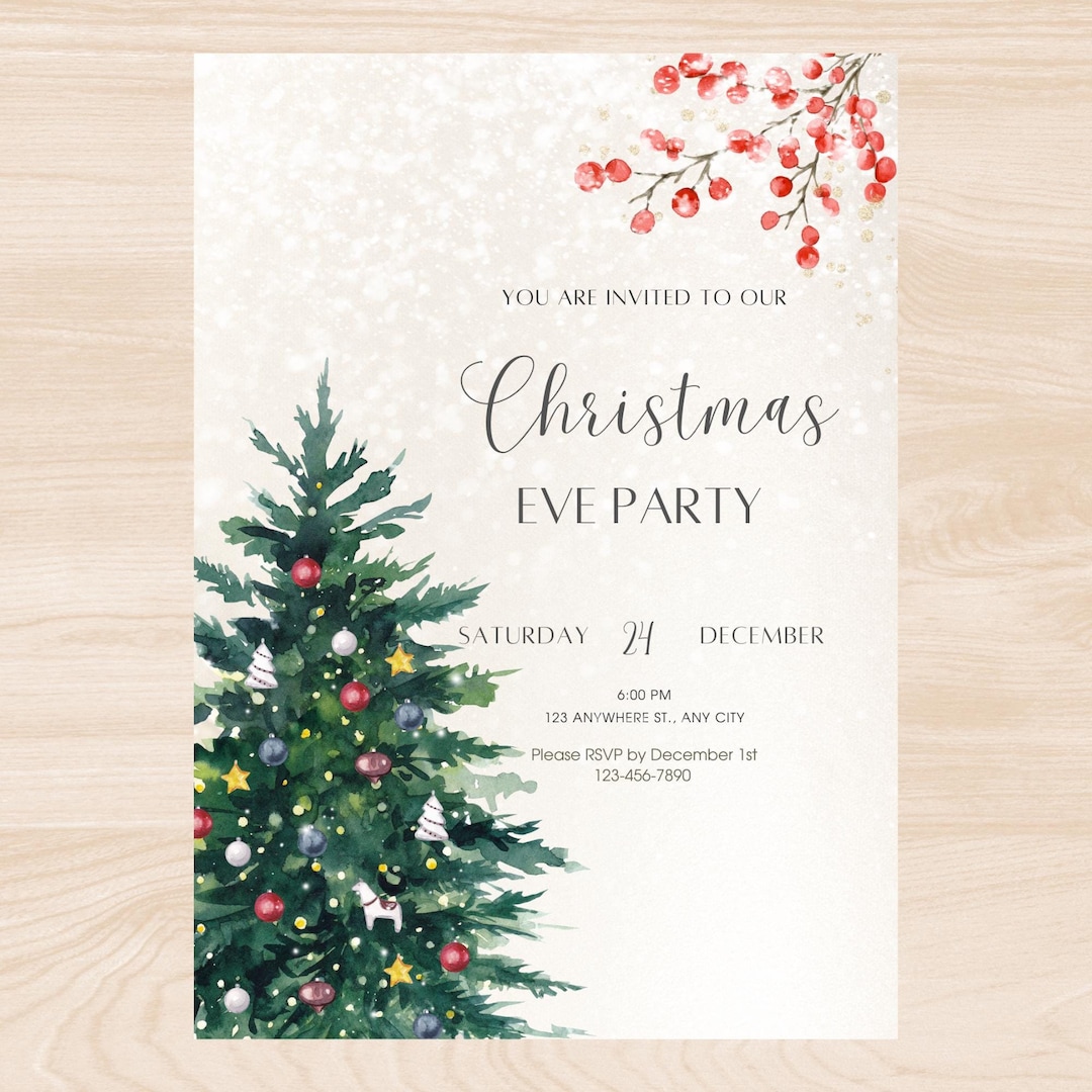 Elegant Christmas Eve Party Invitation Template Customizable Christmas ...