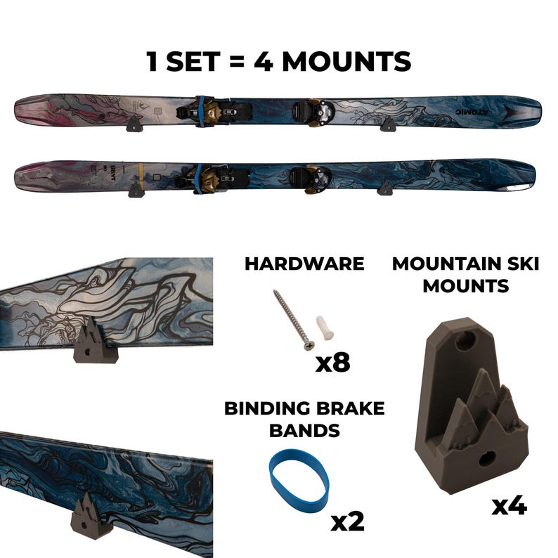 Ski Holder Wall Mount | Mountain Design Horizontal Ski Rack | Garage ...