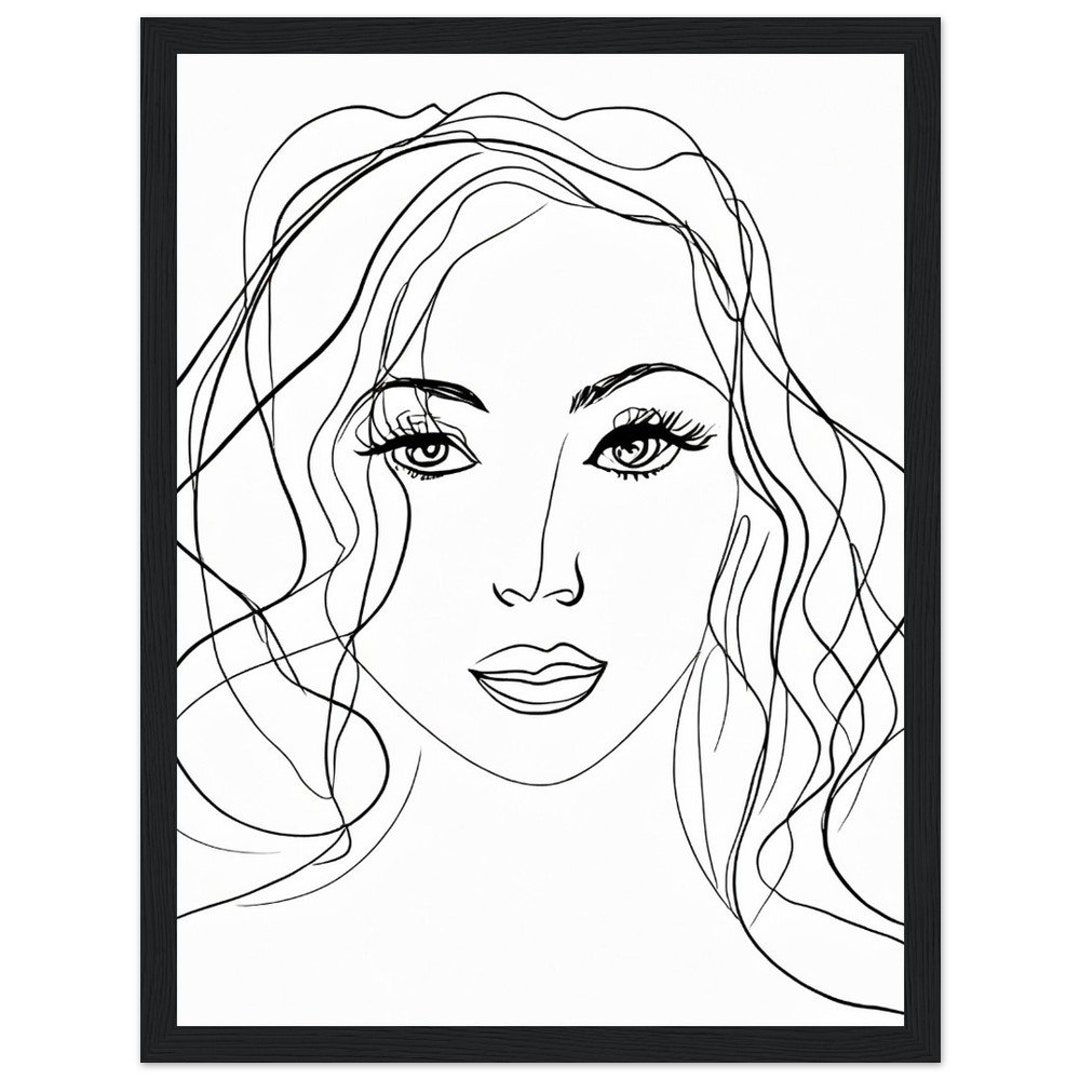 Female Portrait Line Drawing Wall Art Premium Matte Paper Wooden Framed ...