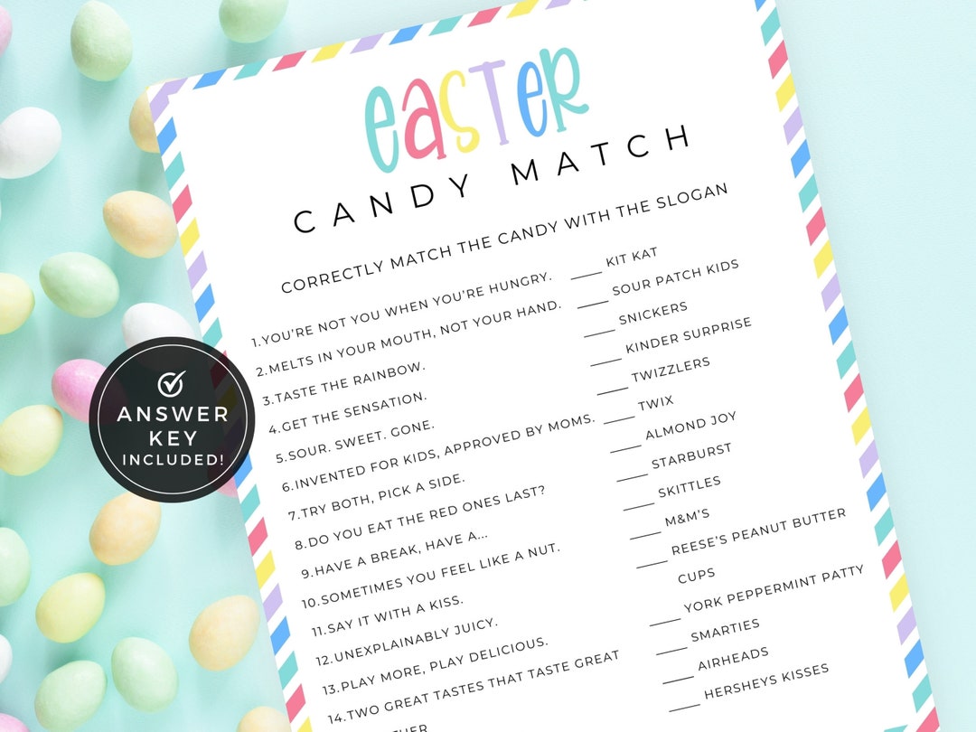 Easter Candy Match Game. Fun Printable Trivia for Kids Families Teens ...