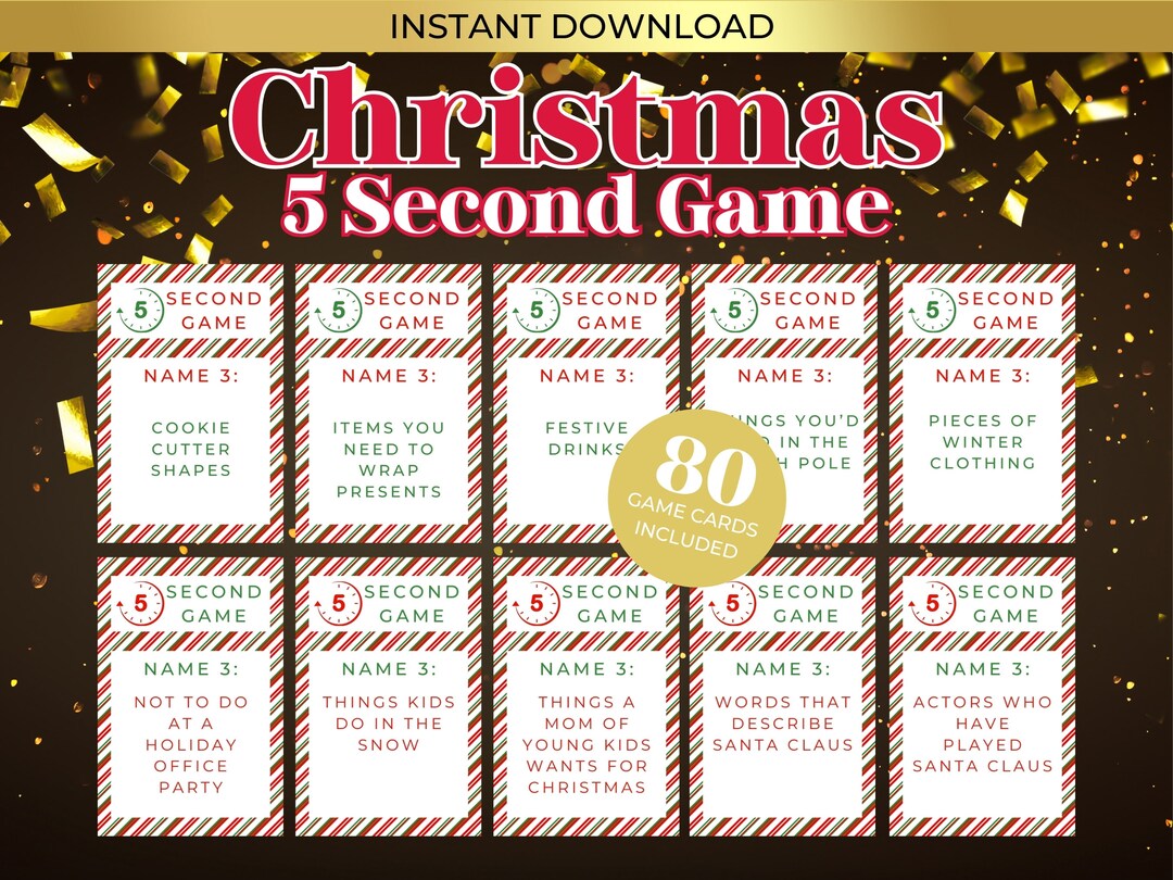 5 Second Game Christmas Game. Printable Xmas Party Game. Think Fast ...