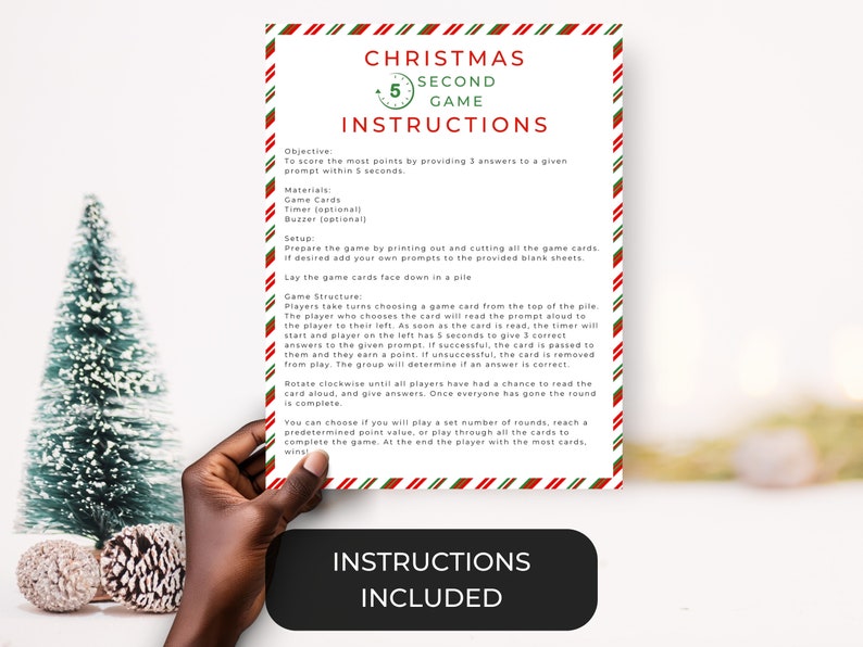5 Second Game Christmas Game. Printable Xmas Party Game. Think Fast ...