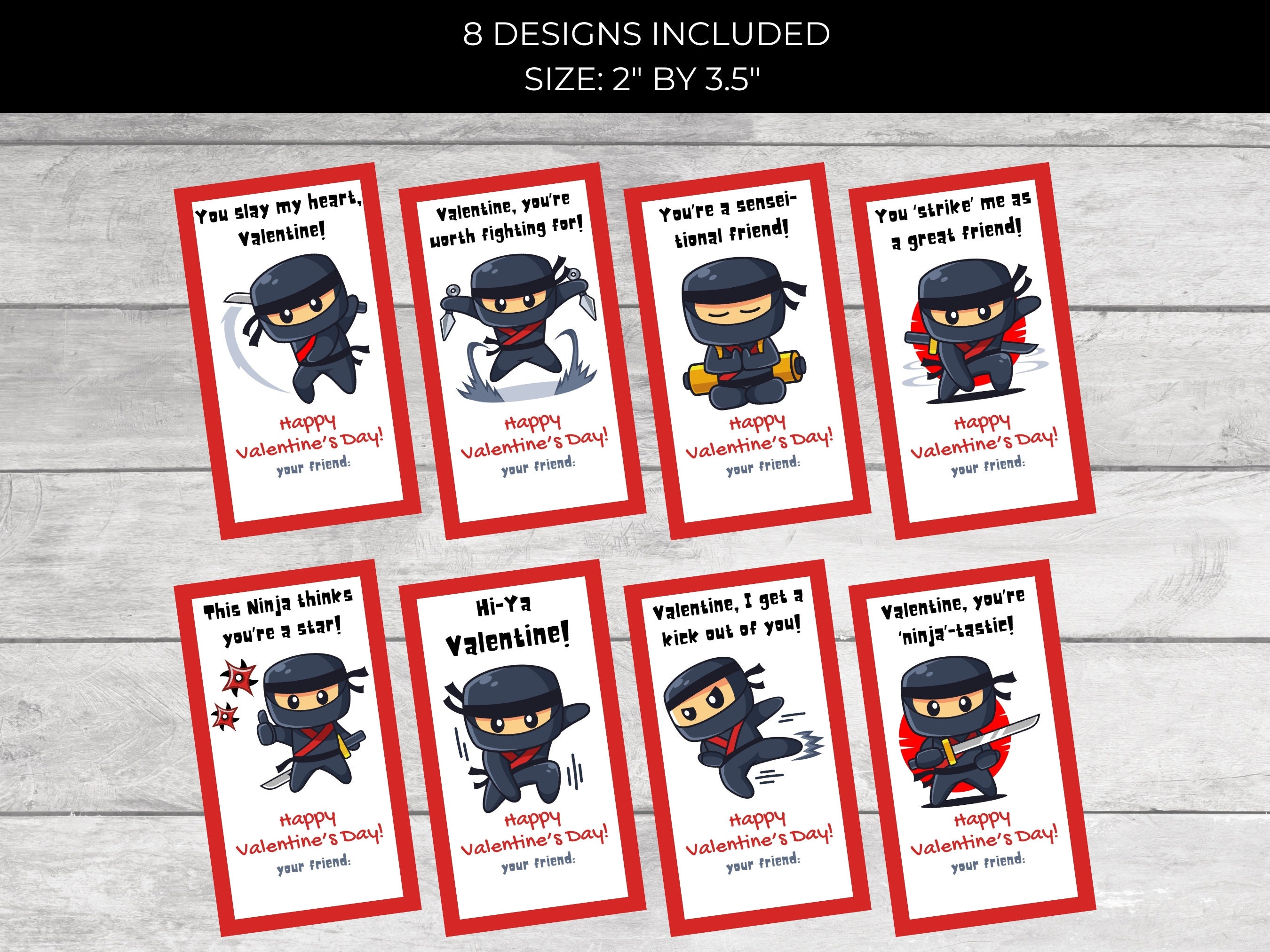 Ninja Valentine Printable. Happy Valentine's Day Card. Classroom Gift ...