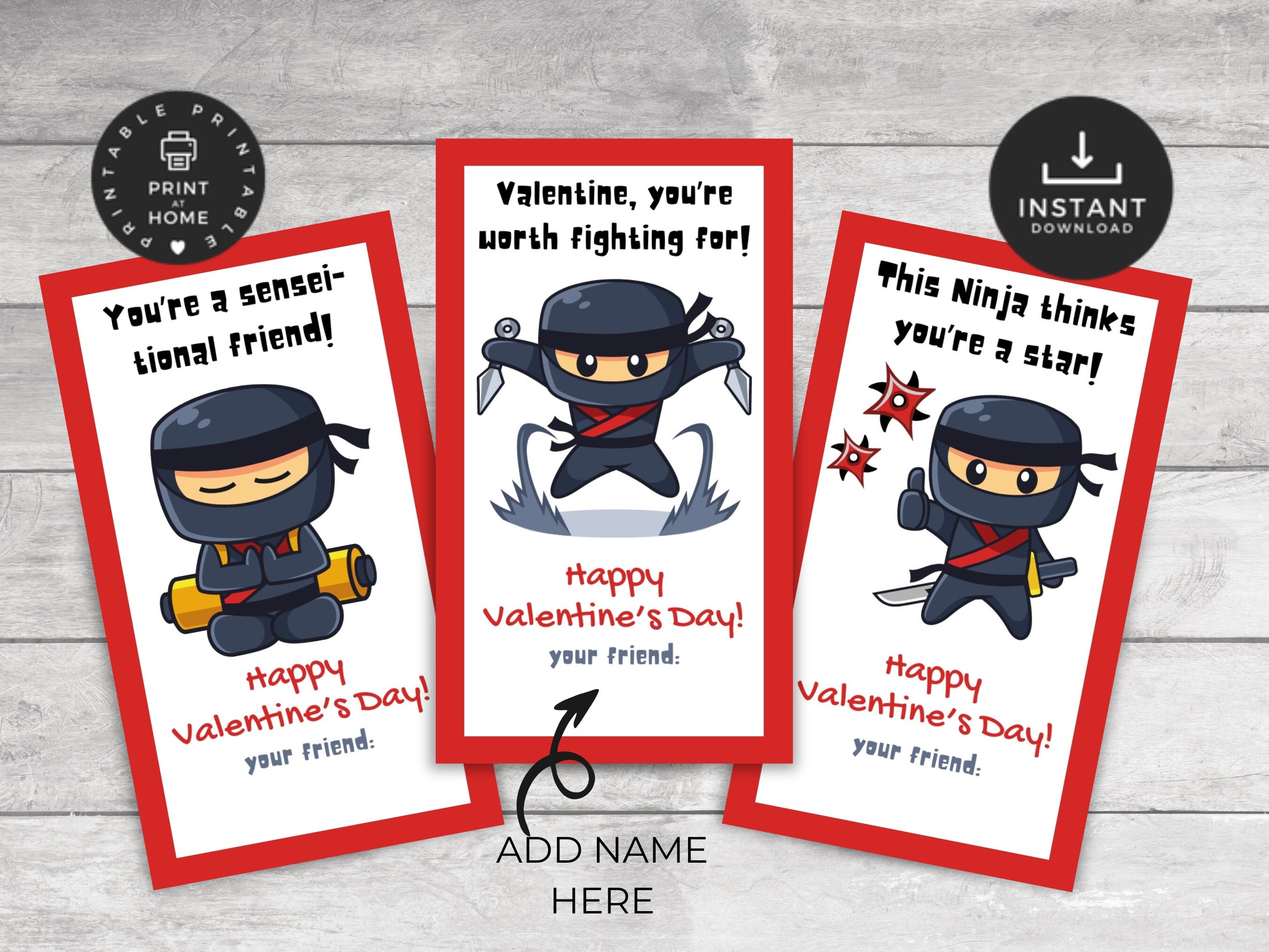 Ninja Valentine Printable. Happy Valentine's Day Card. Classroom Gift ...