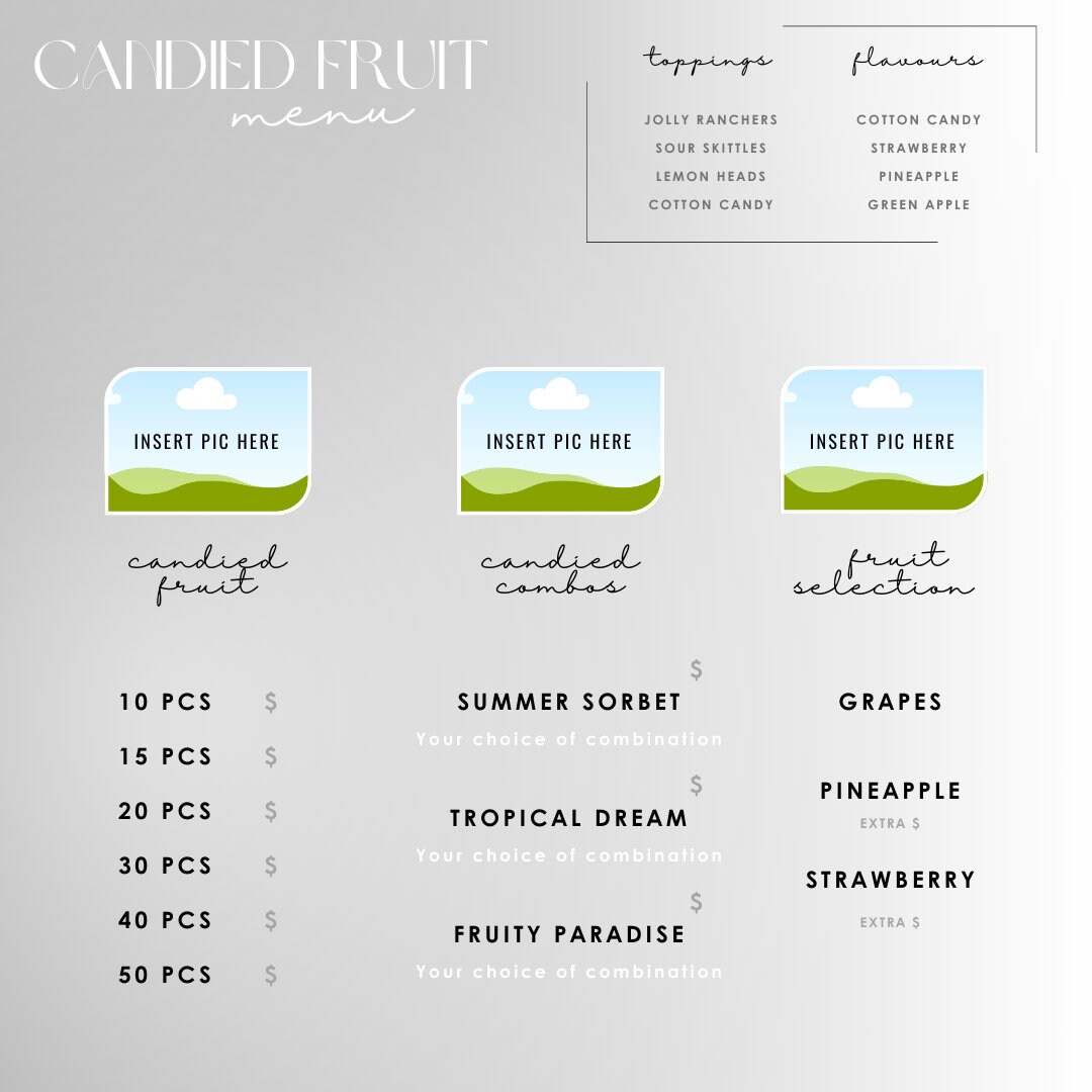 Menu and Price List Template for Your Small Business. Candied Fruit. - Etsy