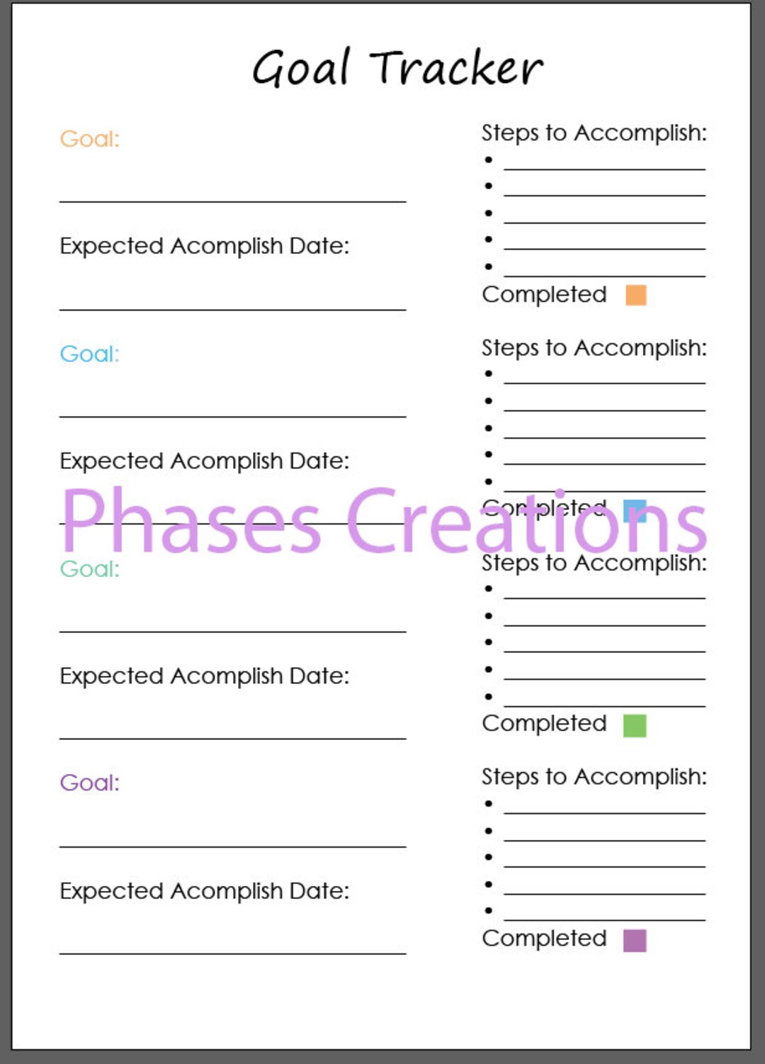 Goal Setting Chart - Etsy