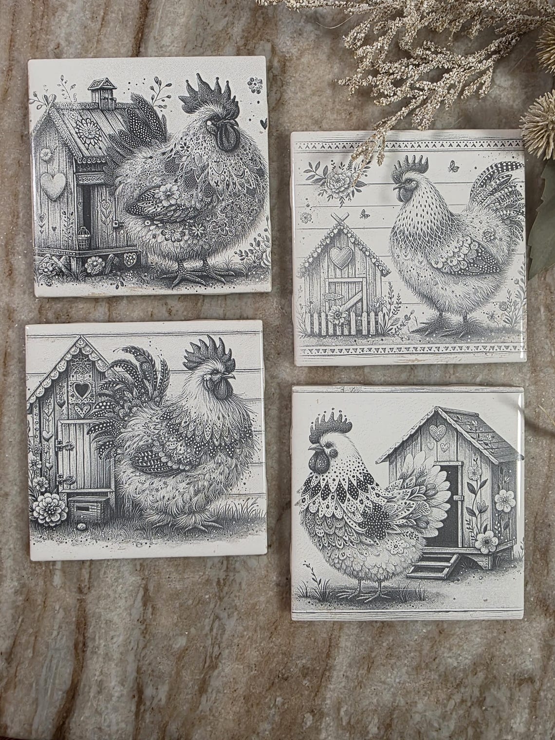 4 X4 Inch Ceramic Tile, Set of 12, Laser Engraved, Etched, Farmhouse ...