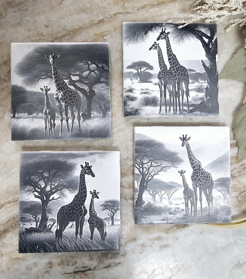 4 X4 Inch Ceramic Tile, Laser Engraved, Giraffe, Giraffes, Safari ...
