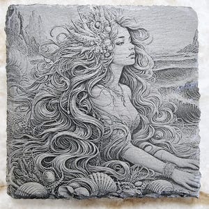 4 Piece Set Engraved Mermaid, Stone Coaster, Gift, Housewarming ...